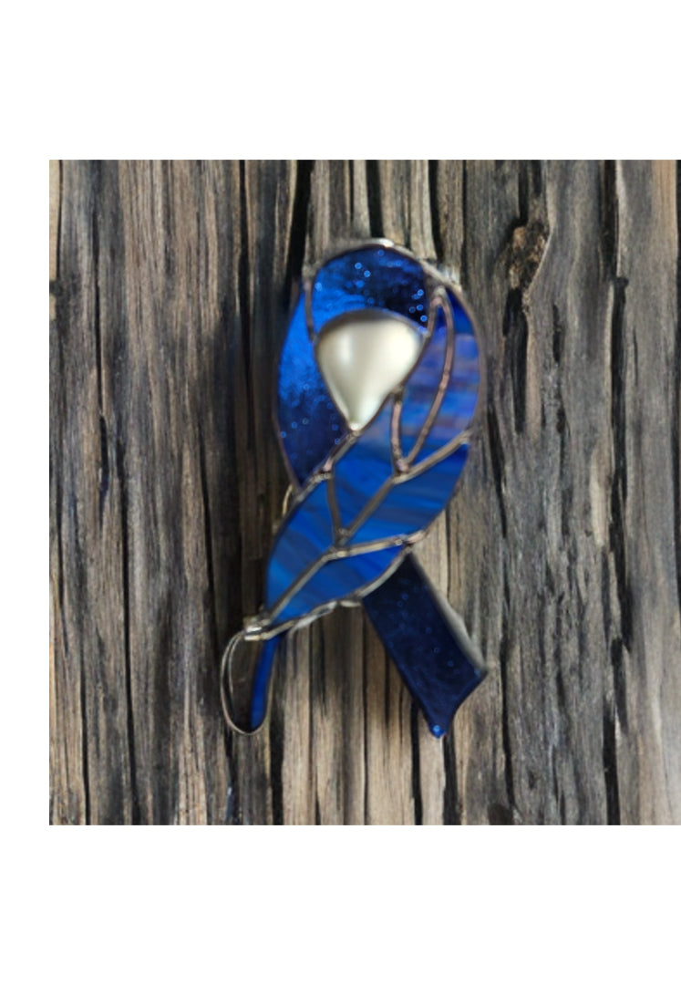 Cancer Ribbons with feathers – Simply Stained Glass